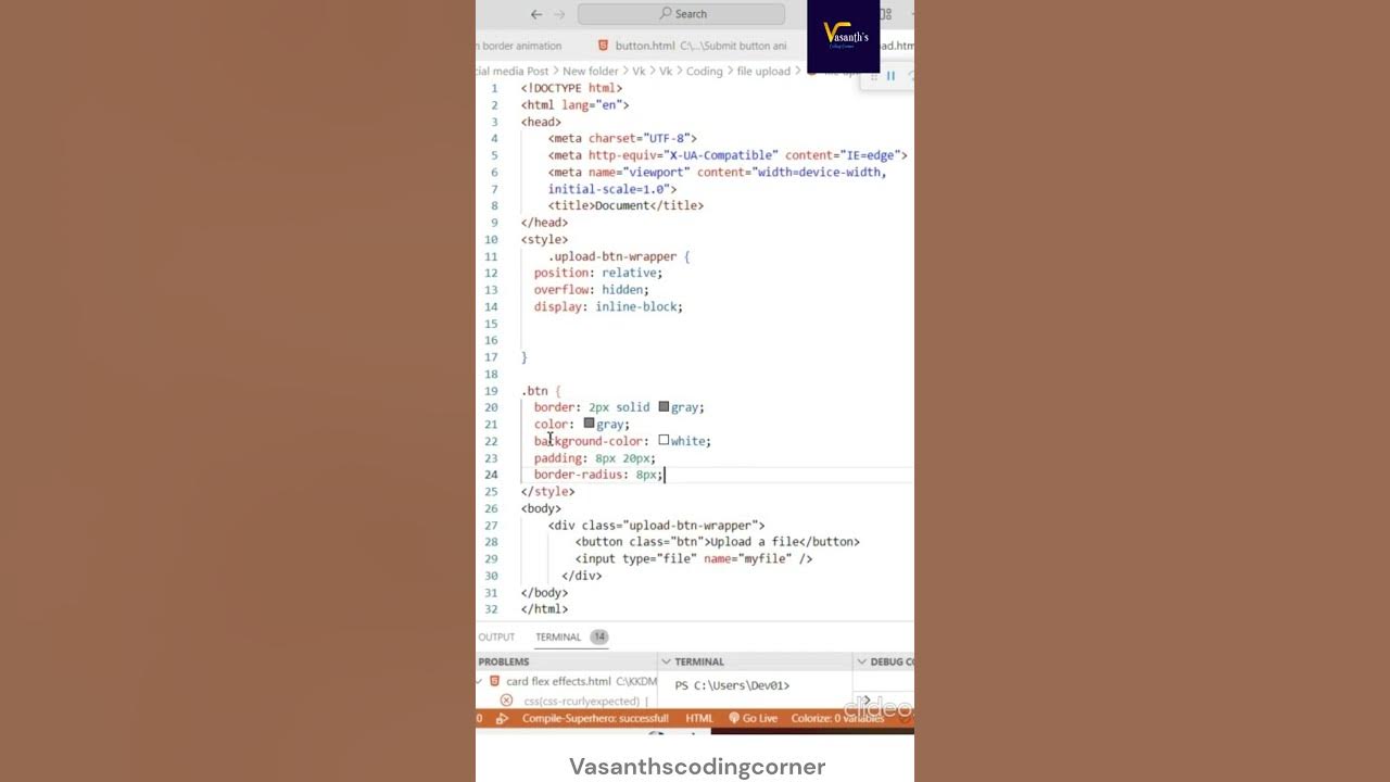 File Upload Using Html Css Enhancing User Interactivity Htmltutorial Html Css Youtube 3864
