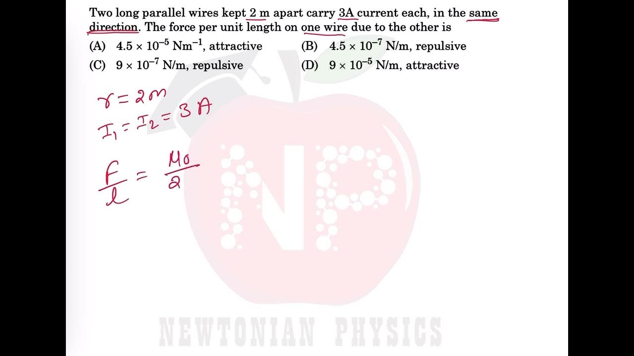 Two long parallel wires kept 2m apart carry 3A each in the same ...