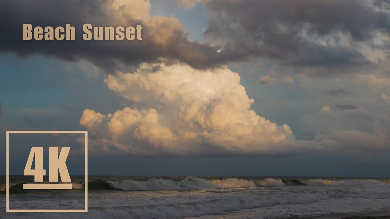 Beach Sunset, Wind and Waves White Noise | 4k 60 fps | Spessard Holland ...
