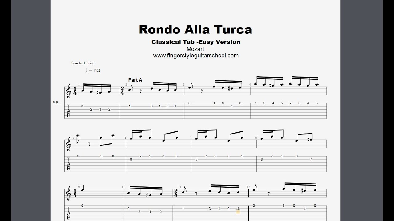 RONDO ALLA TURCA - EASY Classical Guitar Tab With PDF Download - YouTube