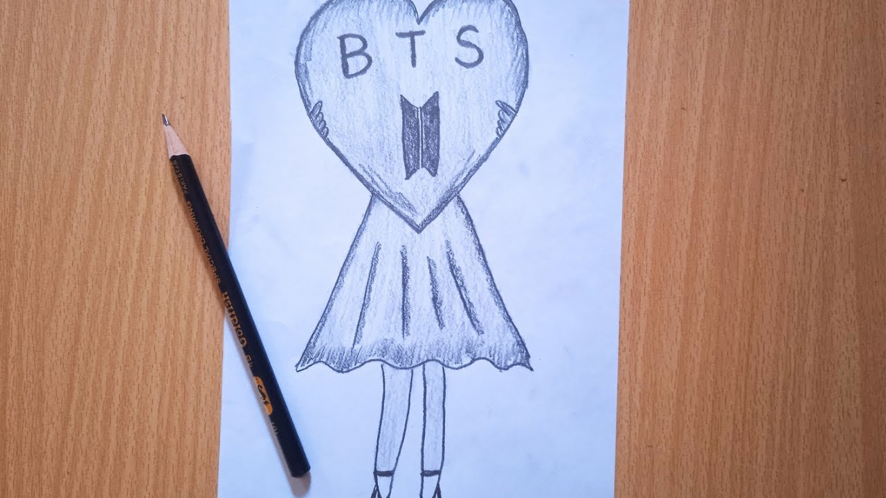How to draw a girl with BTS heart // BTS girl drawing @mahroshchannel ...