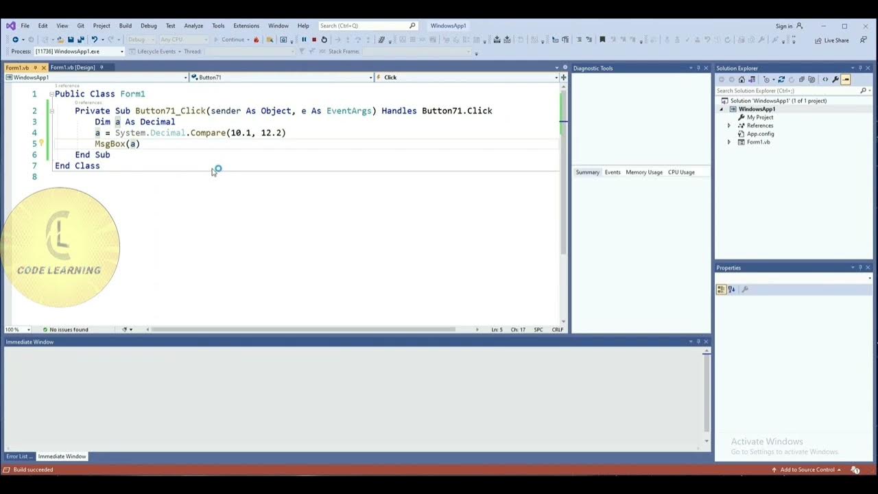 VB.NET | Decimal functions 'Compare()' | CodeLearning - YouTube