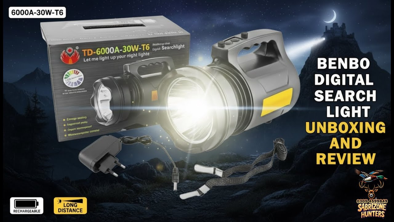 30W Long Distance Search Light Unboxing/Review | Benbo 6000A Brightest ...