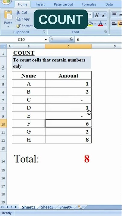 How to use count command in Excel/Excel formulas/Shortcuts/Tip of the ...