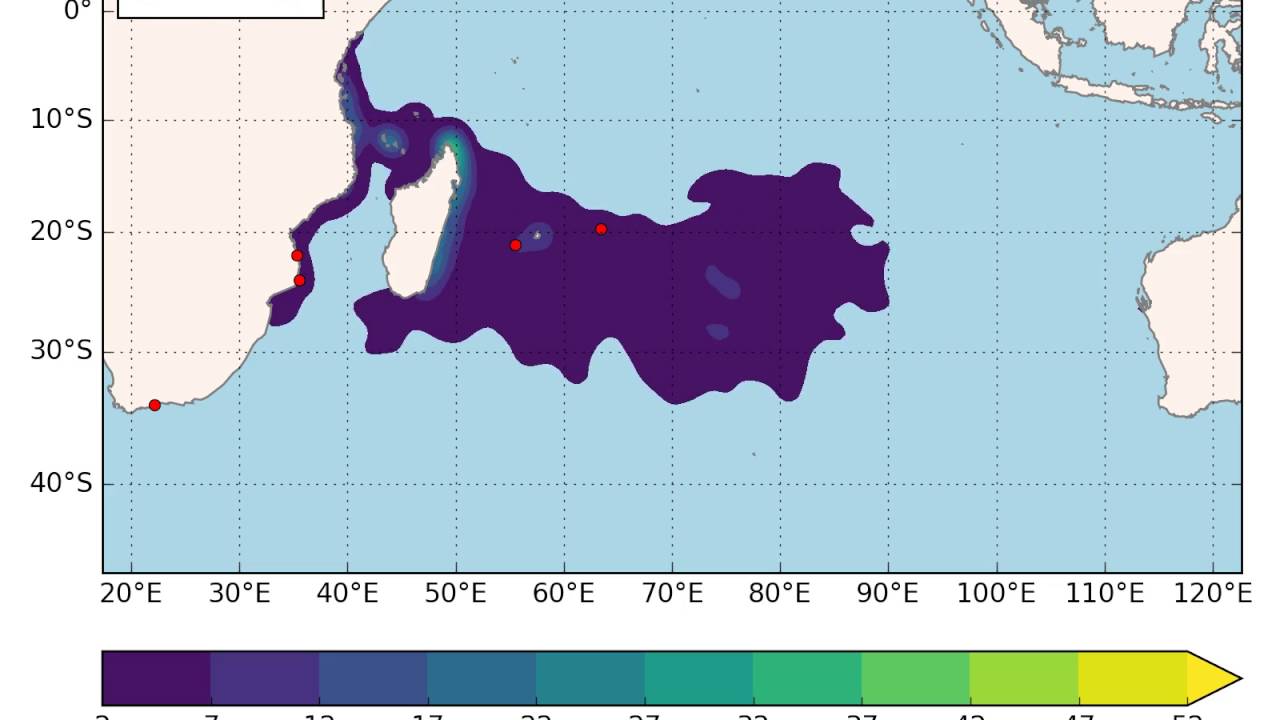 Computer model prediction for how floating debris from MH370 spread ...