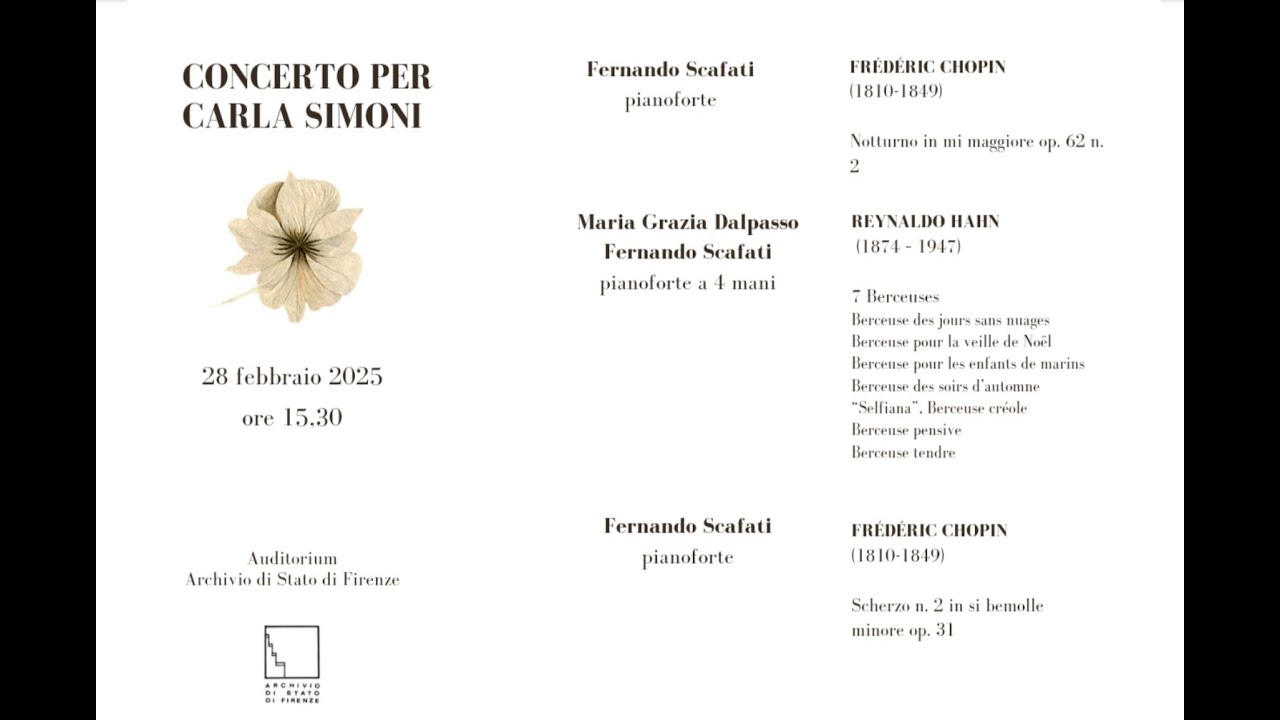 Per Carla Simoni. Concerto per pianoforte all'Archivio di Stato di ...