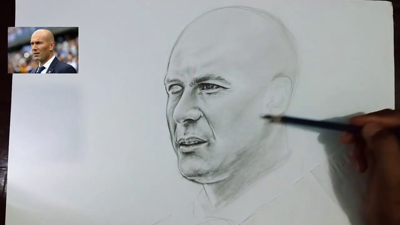 HOW TO DRAWING FACE ZINEDINE ZIDANE WITH DUSEL TEKNIK | CARA MENGGAMBAR ...