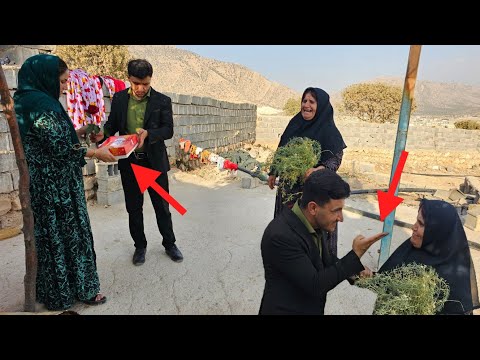 Bouquet of flowers and sweets from Rasoul for Asma in the mountains