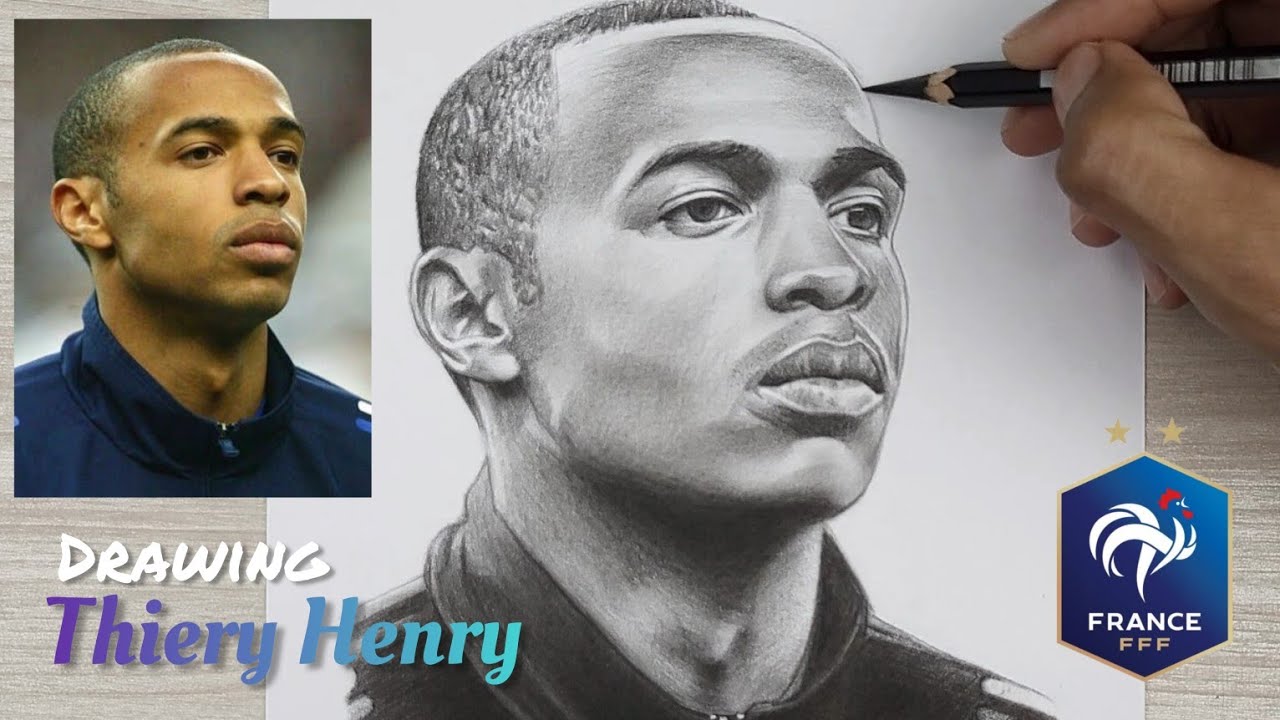 Drawing realistic portrait of football legend Thiery Henry - YouTube