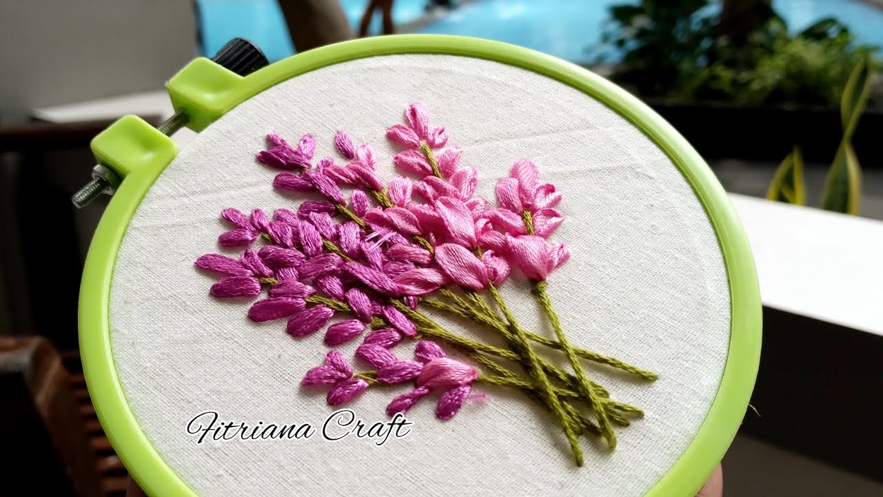 Tutorial Sulam Pita Bunga Lavender simpel /DIY /Easy Ribbon Embroidery ...