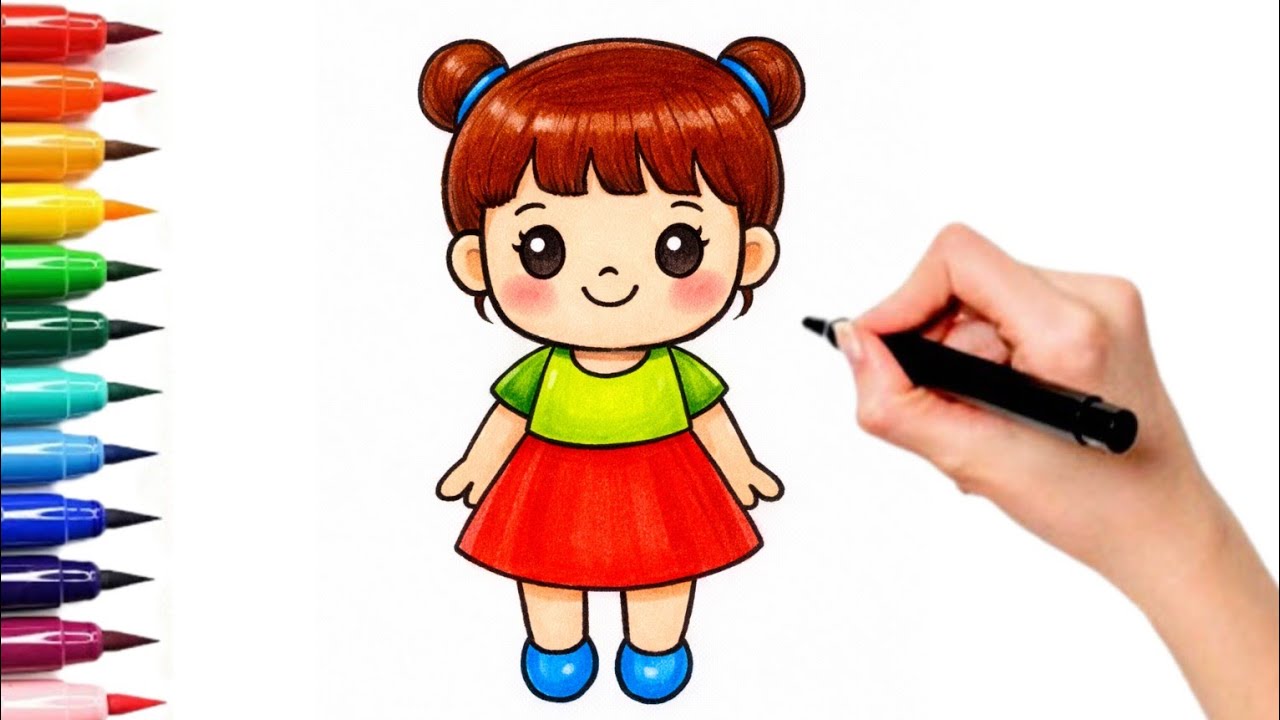 How To Draw A Cute Little Girl With Cute Hairstyle | Art With Taiba ...
