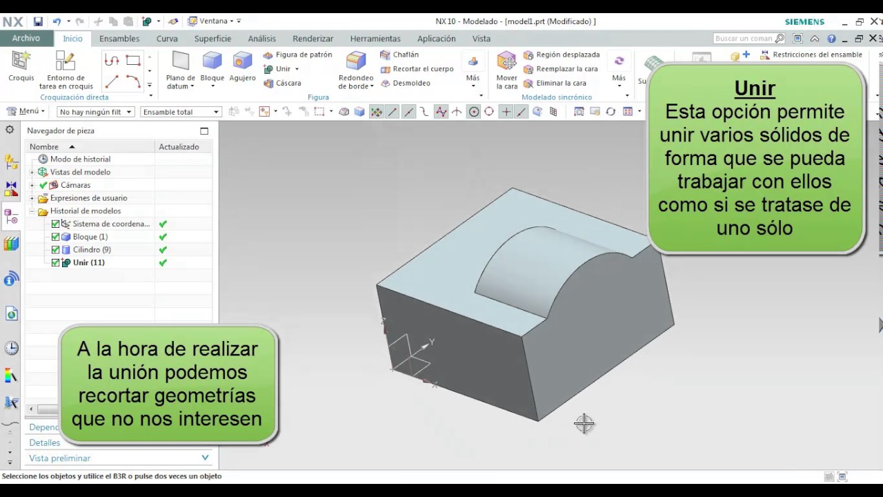 Operaciones Booleanas en NX10 - YouTube