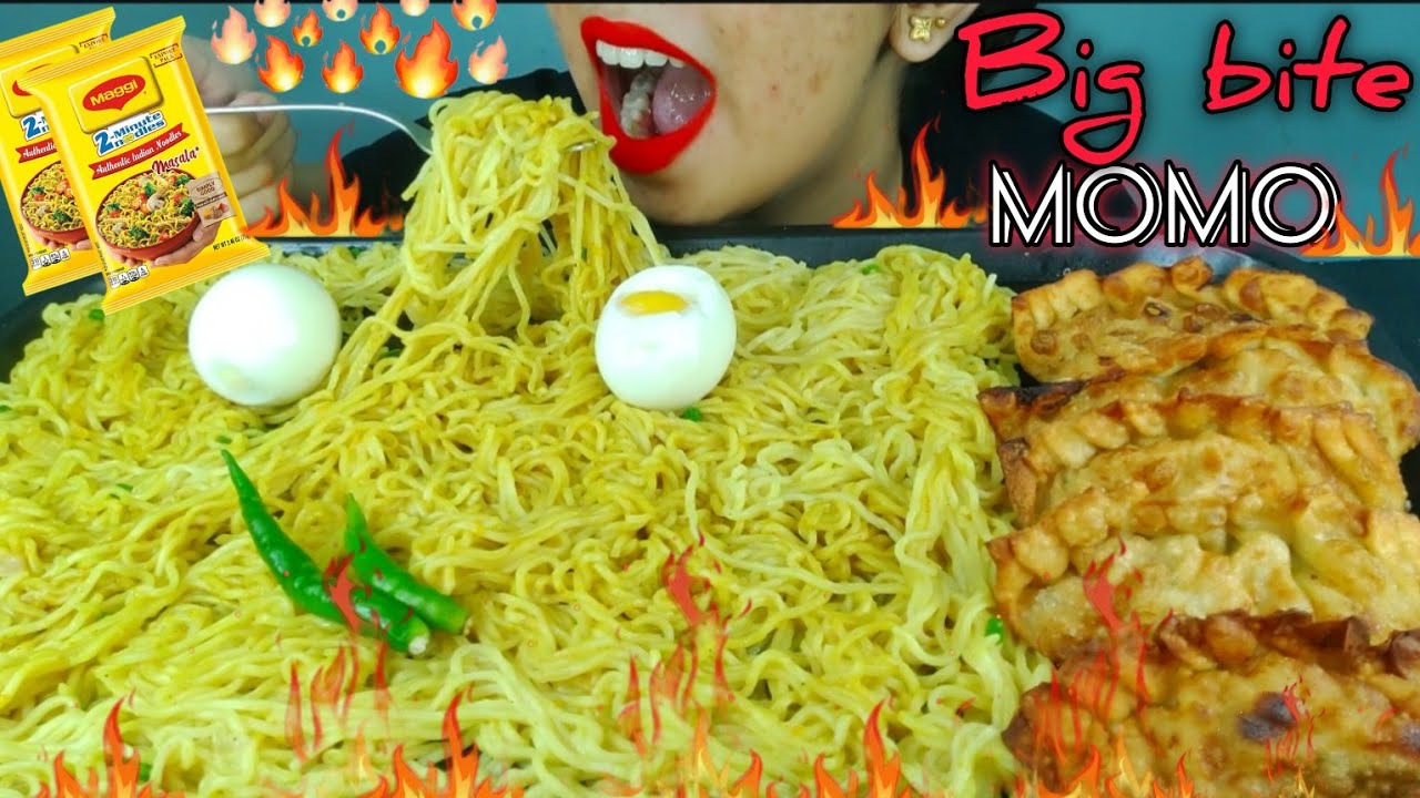 EATING SHOW || UNLIMITED MASALA MAGGI EATING MUKBANG || CHICKEN MOMO ...