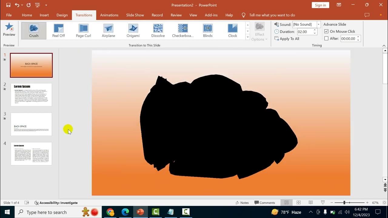 How to apply crush transition to slide in PowerPoint - YouTube