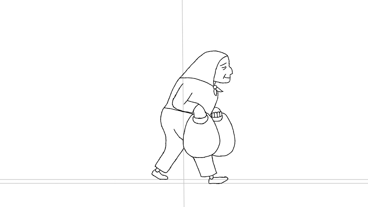 Old lady walk cycle animation - YouTube