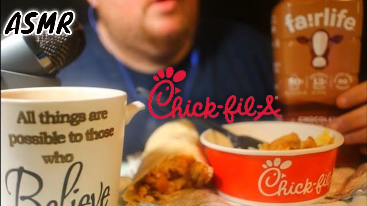 ASMR CHICK FIL A BIG BREAKFAST WITH BEST CHOCOLATE MILK SO CREAMY AND ...
