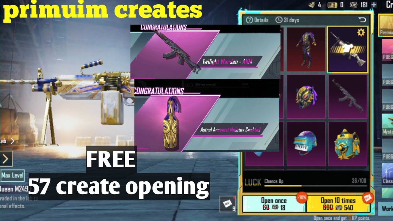 New Primium create opening | 57 Free create opening For M249 in |PUBGM ...
