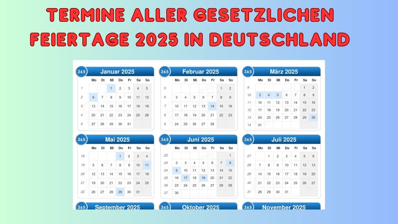 Termine aller gesetzlichen Feiertage 2025 in Deutschland - YouTube