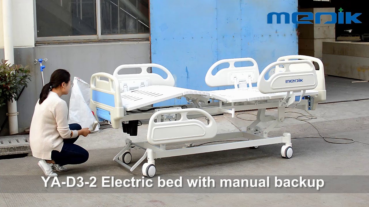 YA-D3-2 Three function electric medical bed with manual backup - YouTube