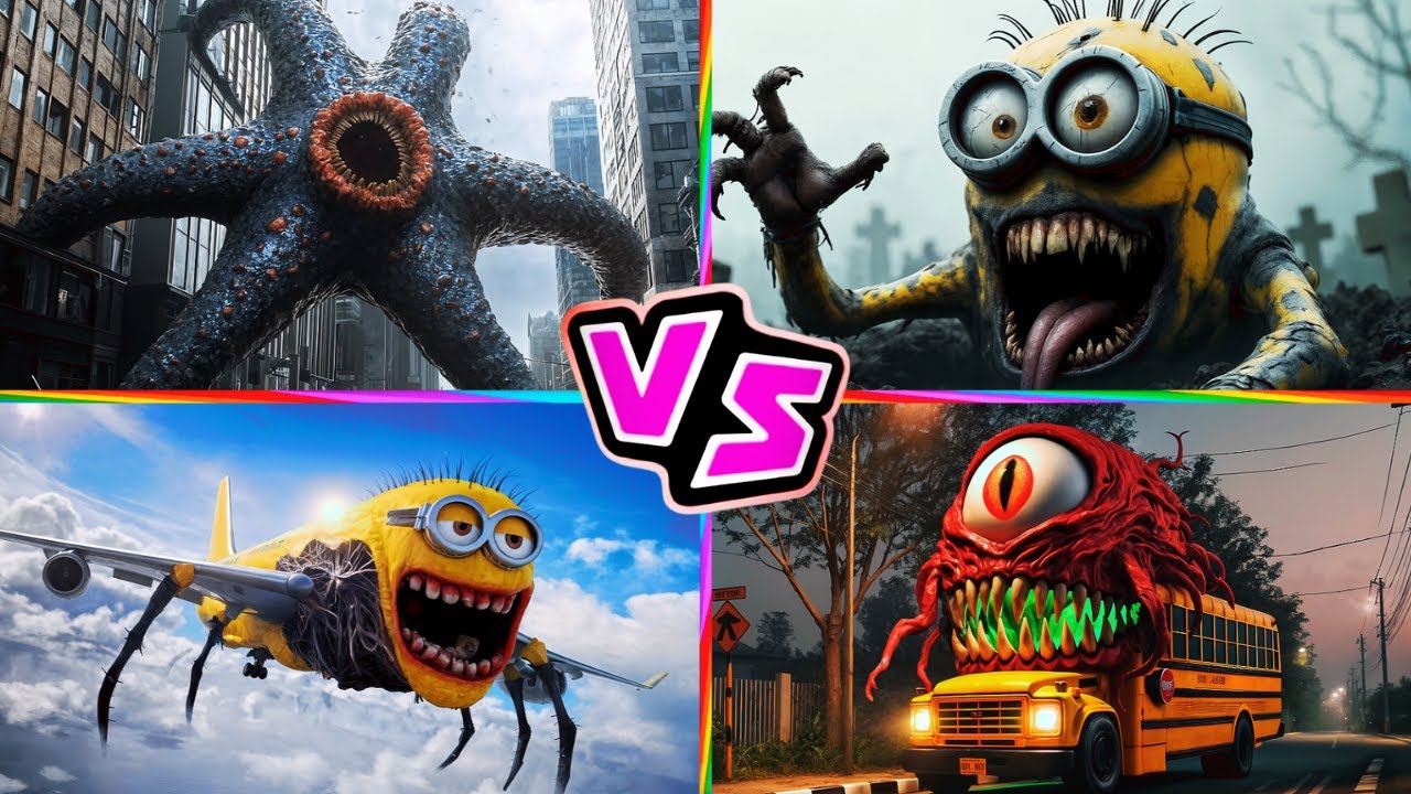 HUNGRY STAR 🆚 Minion Zombie 🆚 Minion INFECTED SKY 🆚 School Bus Monster ...