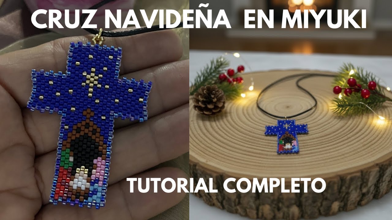 CRUZ NAVIDEÑA en Miyuki 🎄Tutorial completo de puntada peyote impar y ...