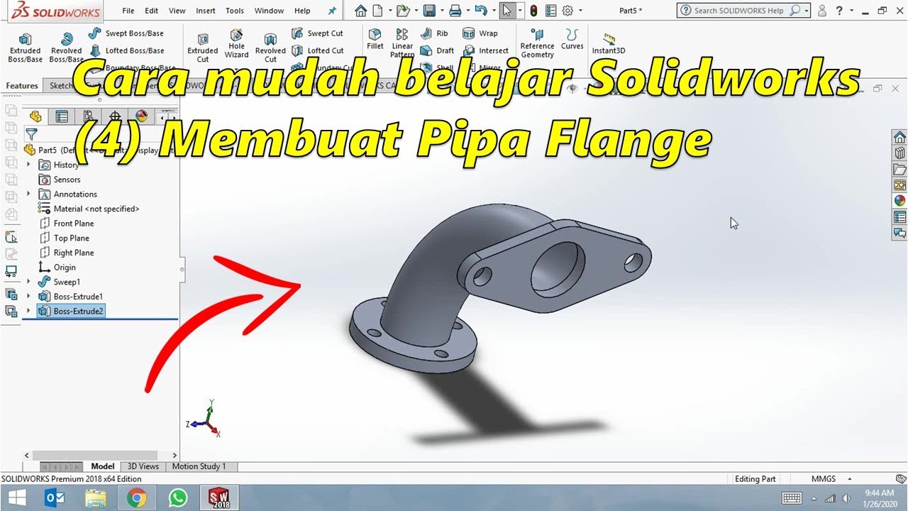 Cara mudah belajar Solidworks (4) menggambar pipa flange - YouTube