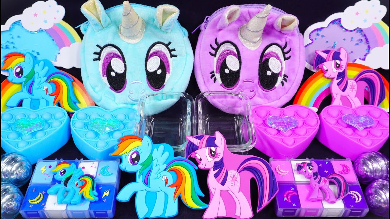 "Rainbow dash VS Twilight sparkle" Slime. Mixing Makeup into clear ...