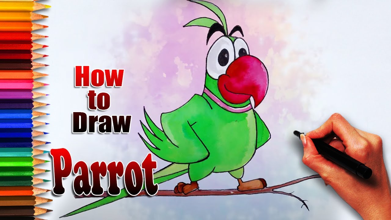 Popat drawing | Drawing green parrot | How to draw popat parrot cartoon ...