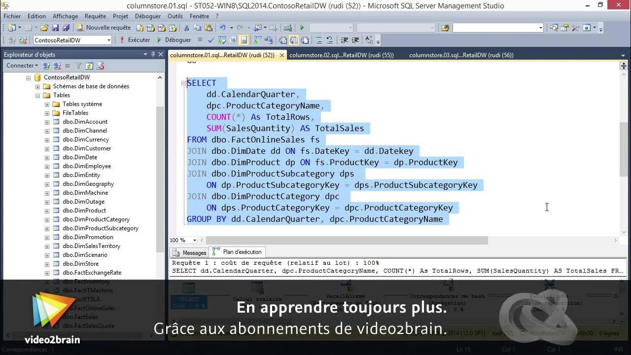Tutoriel SQL Server 2014 : Utiliser un index ColumnStore | video2brain.com - YouTube