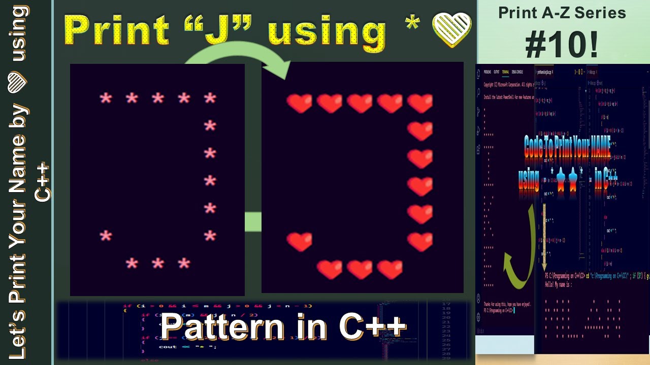 J: Print ️⭐ in J shape using C++ How to print J using * C++ code for ...