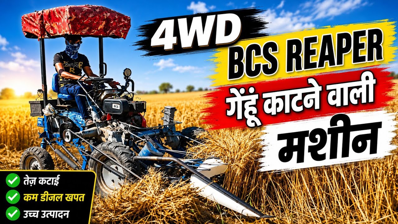 BCS Reaper Binder Machine || गेहुं काटने वाली मशीन || 4 Wheel Machine ...