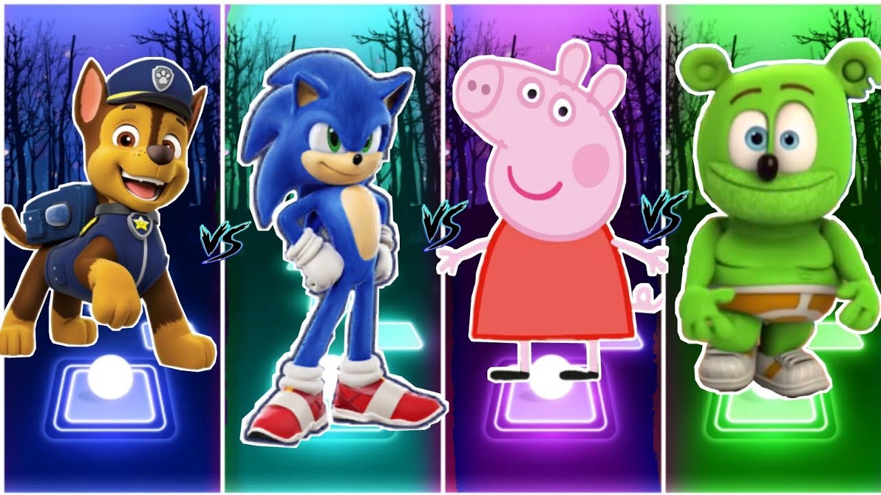 Paw patrol vs Super Sonic vs peppa Pig vs Gummy Bear ||TILES HOP EDM ...