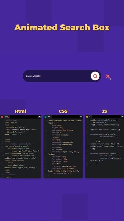 Animated Search Bar #webdesign #searchbar #html5 #js #css3 #javascript #frontend #coding - YouTube