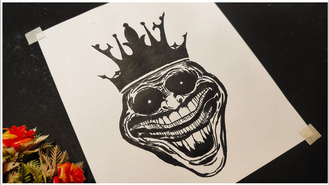 How to draw Troll face step by step || Creepy drawing tutorial with ...