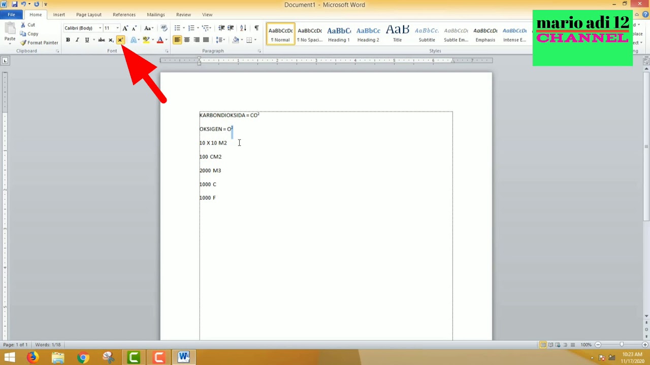 penggunaan superscript dan subscript di Ms. Word - YouTube