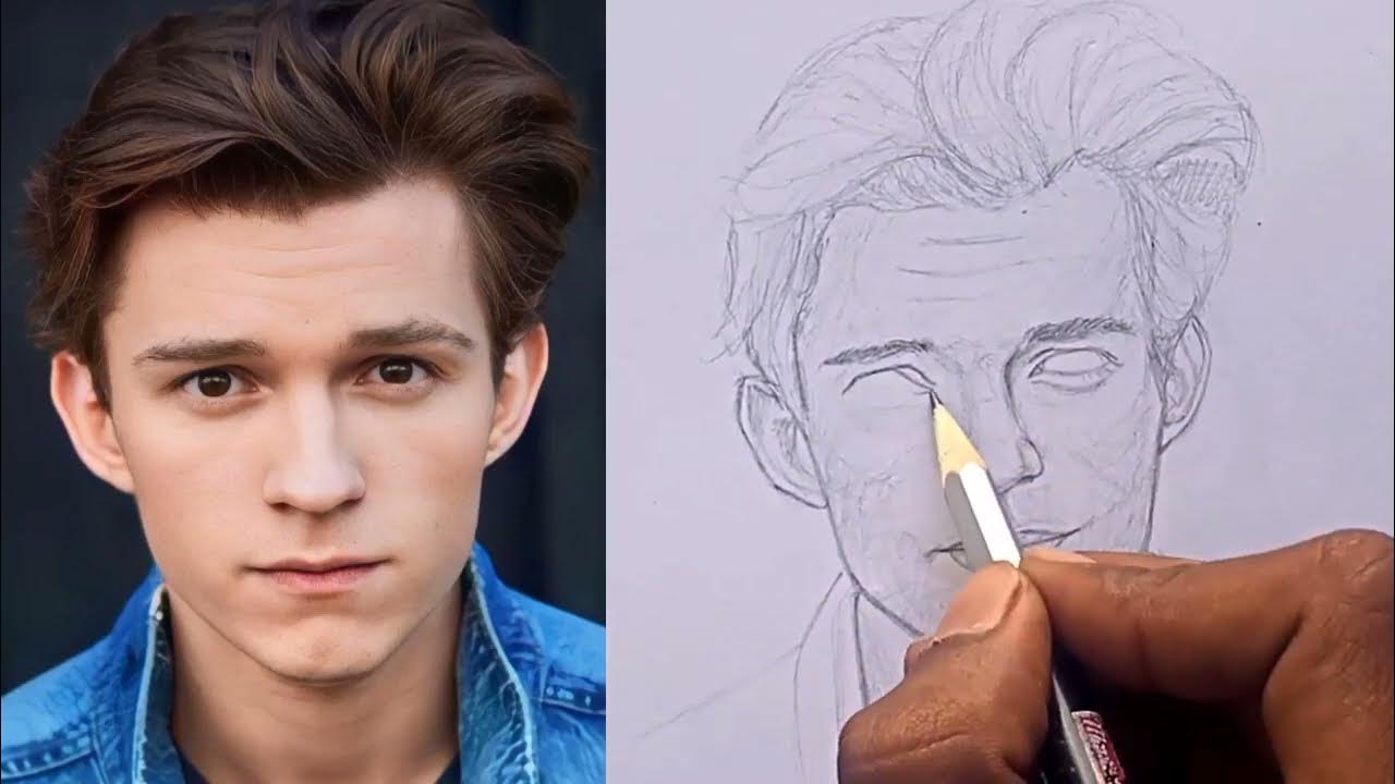 How to draw Tom Holland portrait using Loomis method - YouTube