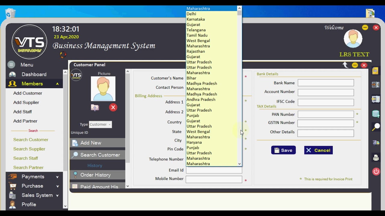 Add New Customer in VTS Developer Invoice Software -[VTS Developer-03 ...