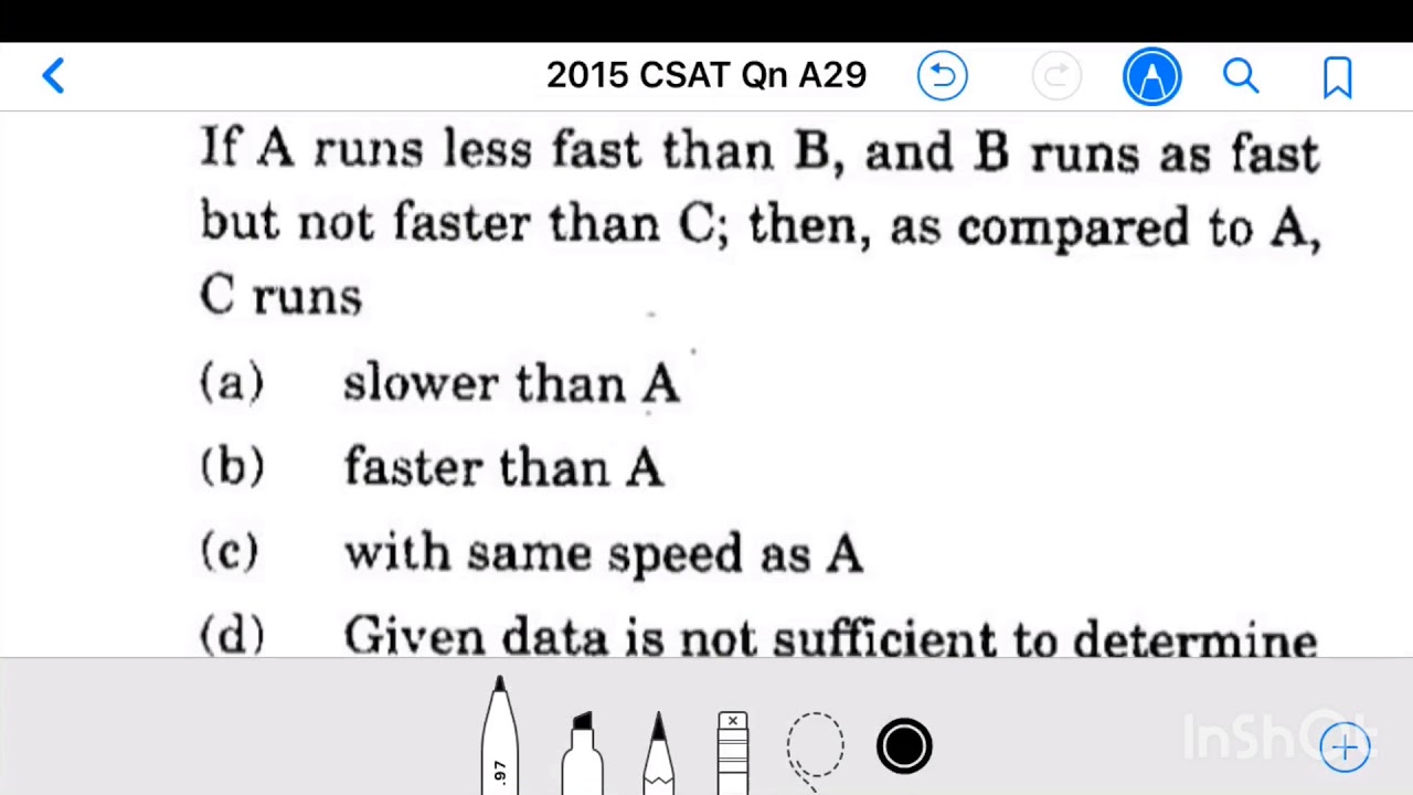 2015 IAS_CSAT Qn A29, If a runs less fast than B, and B runs as fast ...