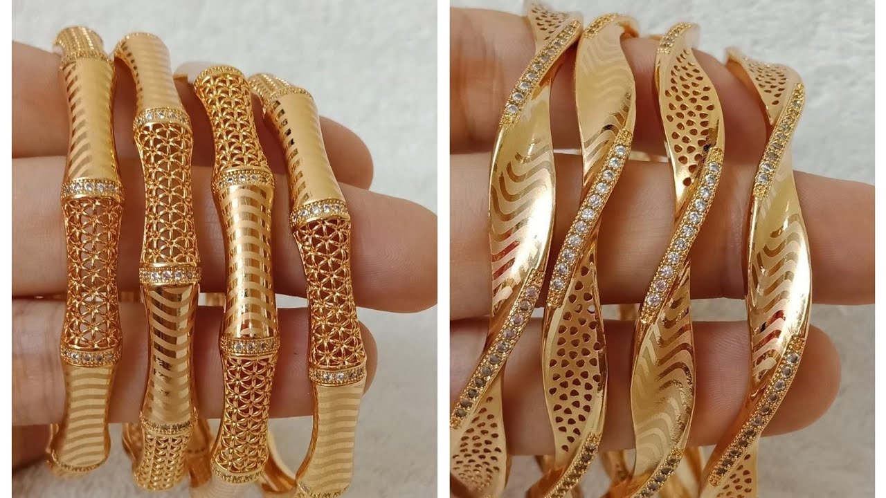 Latest gold kangan designs || Jaali, pearl and stone pattern real gold ...
