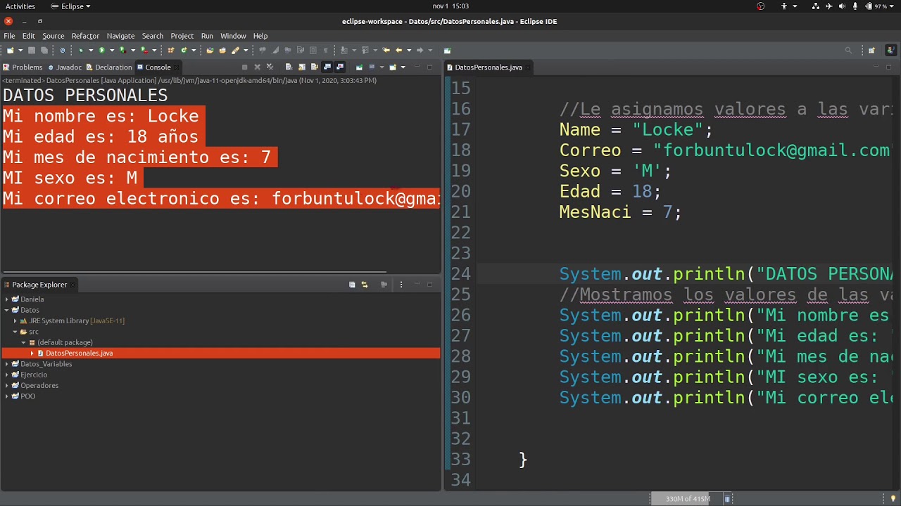 Ejercicios 2 | Datos Personales | JAVA - YouTube