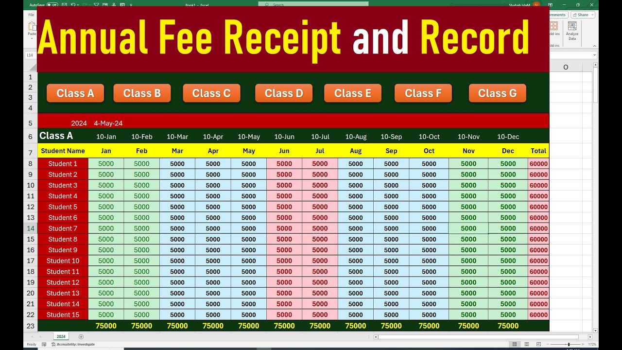 Data Entry SOftware annual fee receive and Record in Excel - YouTube