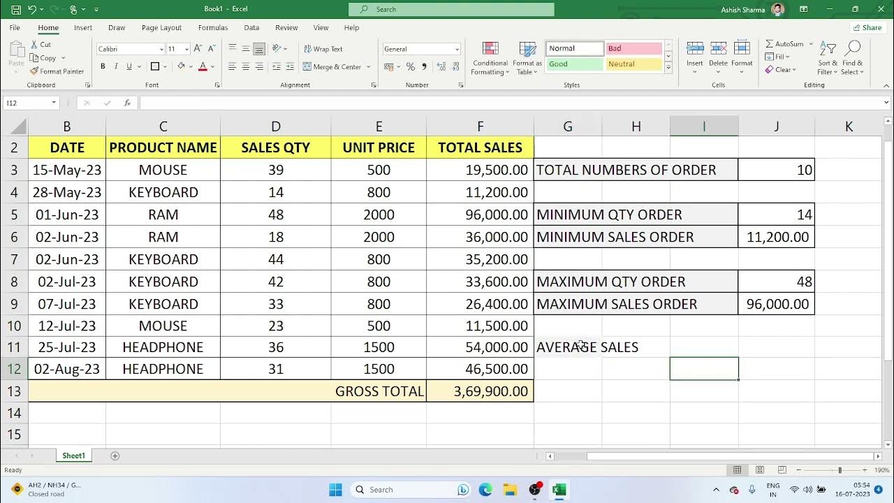 Chapter 6: Autosum and Conditional Formatting in Excel - YouTube