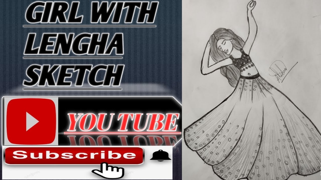 GIRL WEARING BEAUTIFUL LENGHA //PENCIL SKETCH//LENGHA DRAWING/#lengha # ...