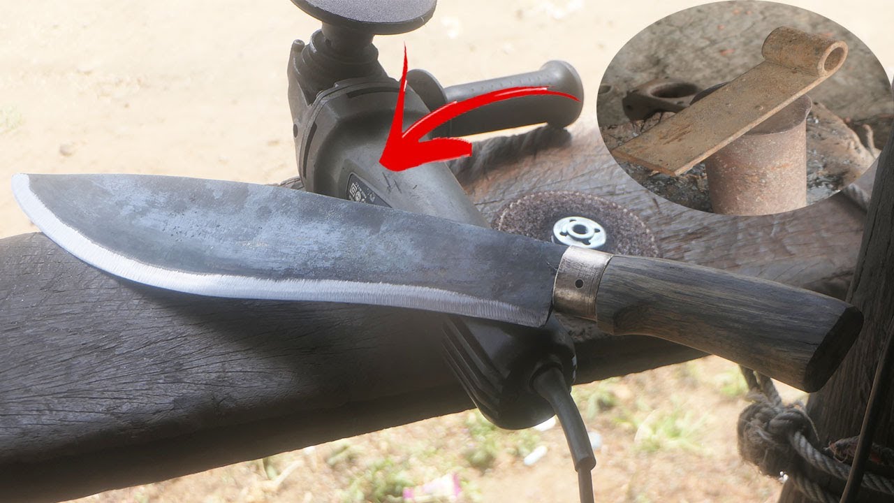 Full process of knife making / Forging a sharp Dagger from spring scrap ...