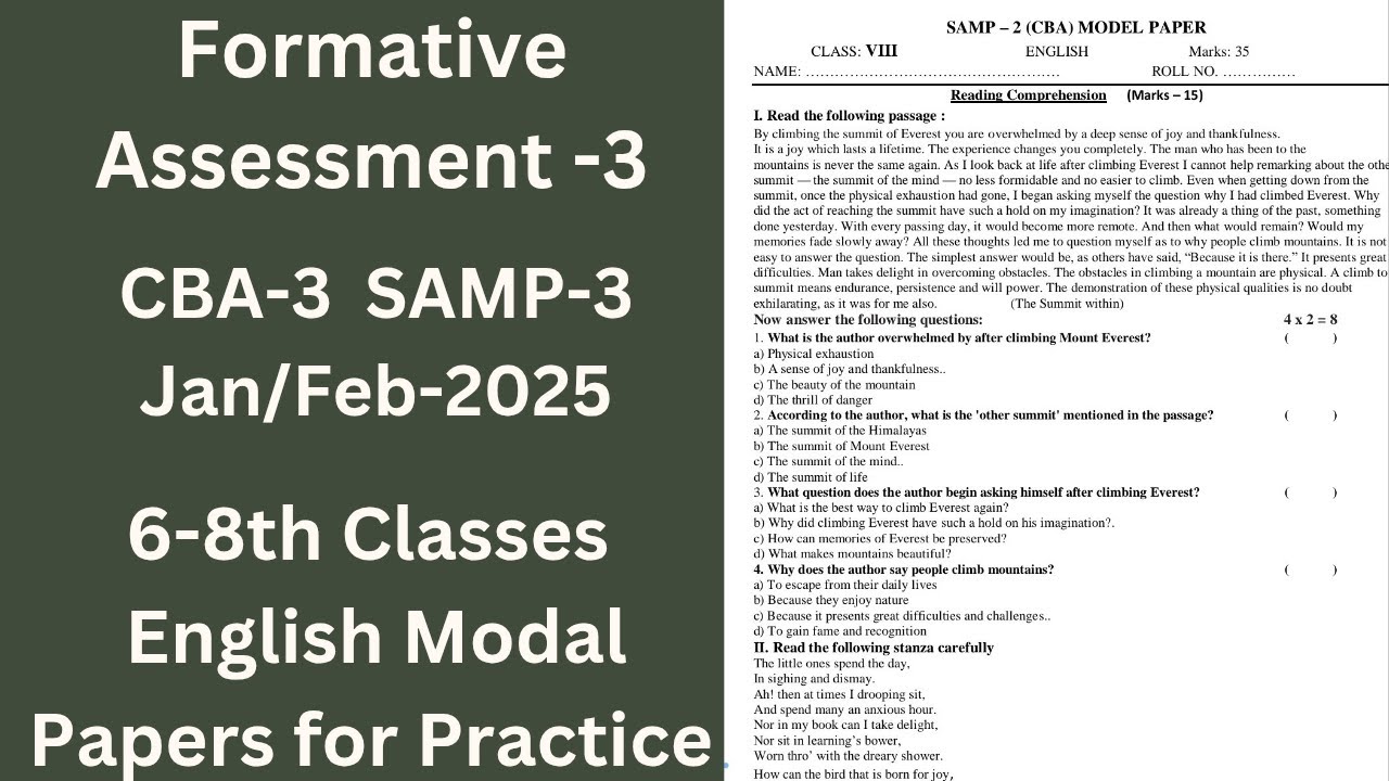 💐Formative Assessment-3 FA-3 CBA-3 SAMP-3 Jan/Feb-2025 6-8 Classes ...