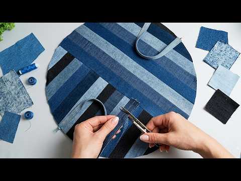 Assemble the Scraps of Denim Fabric into a Circle and Create the Bags