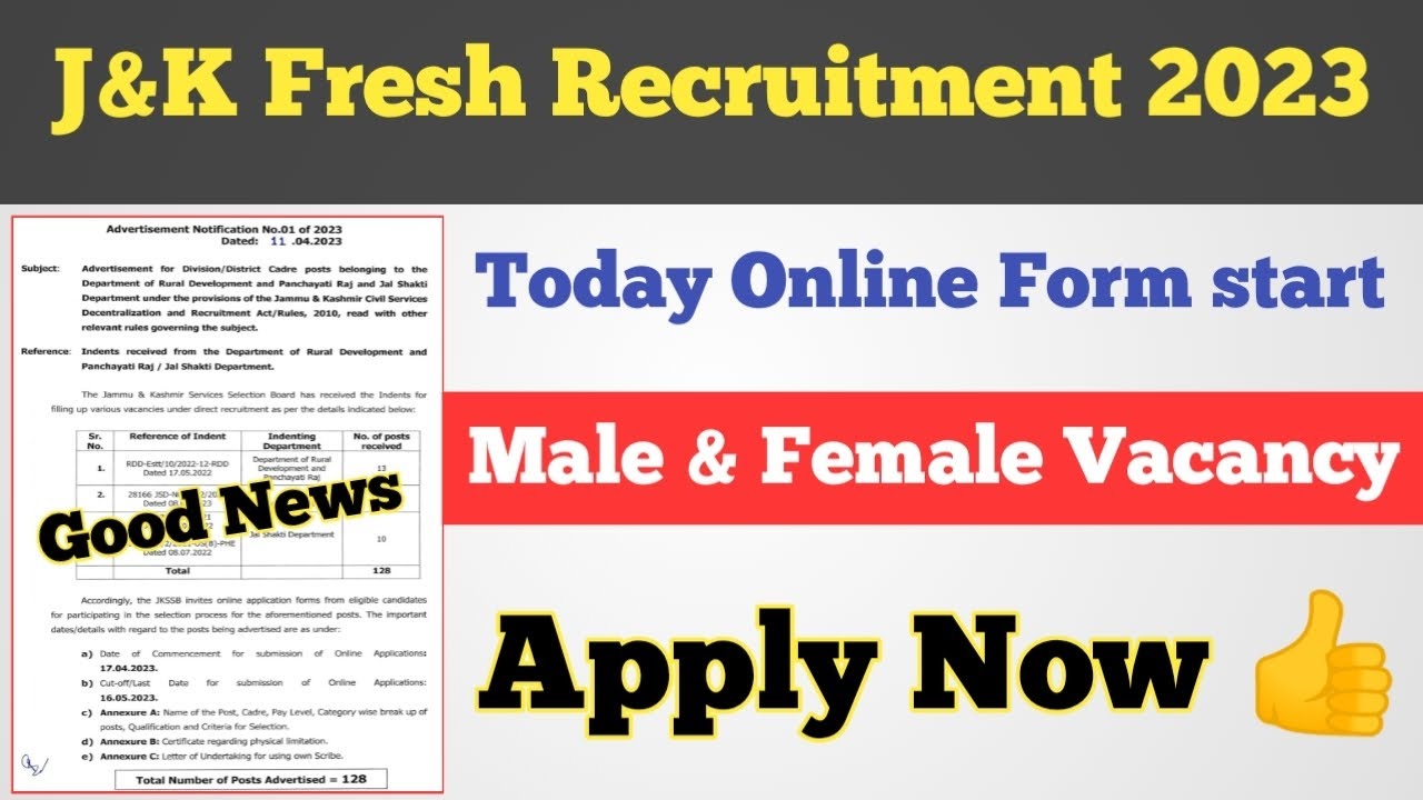 Good News🥳 J&K Fresh Recruitment 2023 ll Today Online Form start ll ...