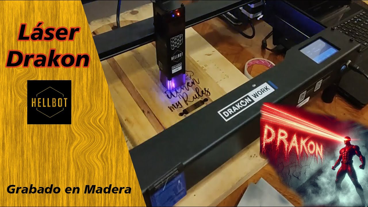 Grabadora Láser Hellbot Drakon Work 10W - Grabado sobre Madera - YouTube