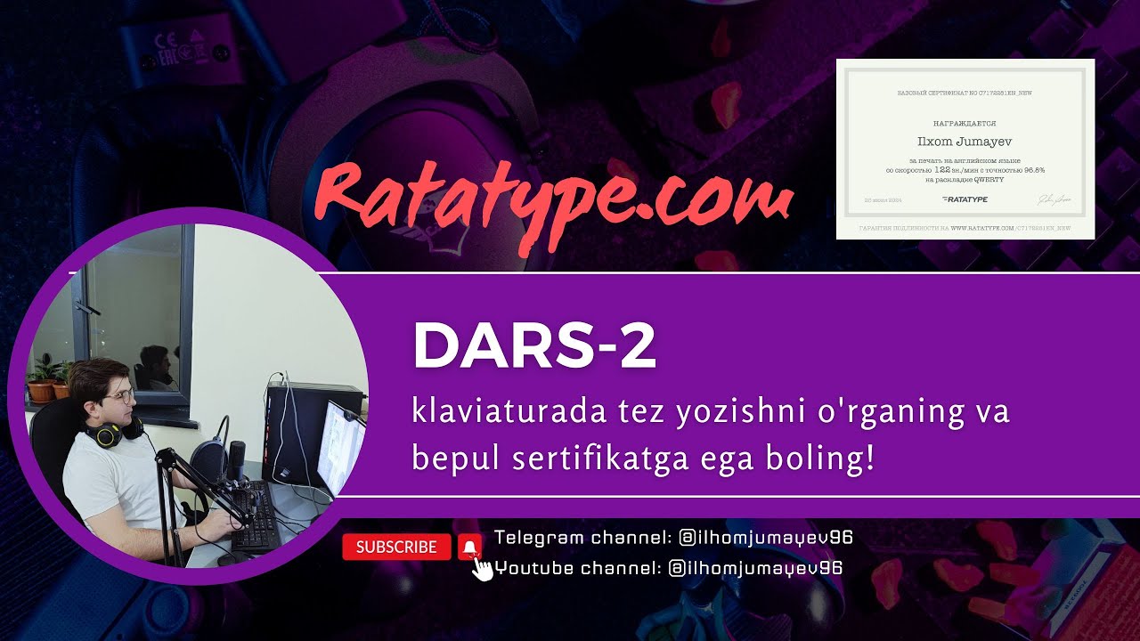 Klaviaturada tez yozishni o'rganing va bepul sertifikatga ega boling! | Dars-2 - YouTube