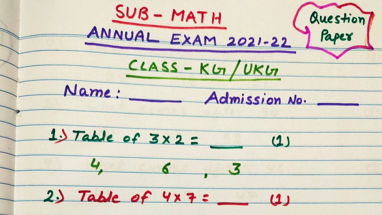 UKG Question paper Math | KG annual exam question pattern Math | Math ...